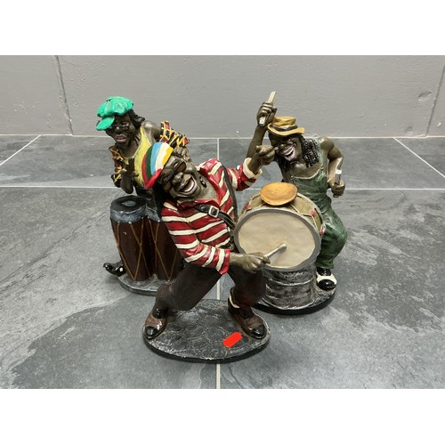 Three Rastafarian Drummer Figures, Tallest Approx 29cm. As Found
