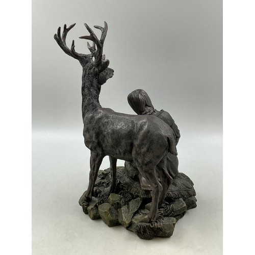 A Crosa Bronzed Native American Girl With Stag and Fawn, Approx 29cm Tall
