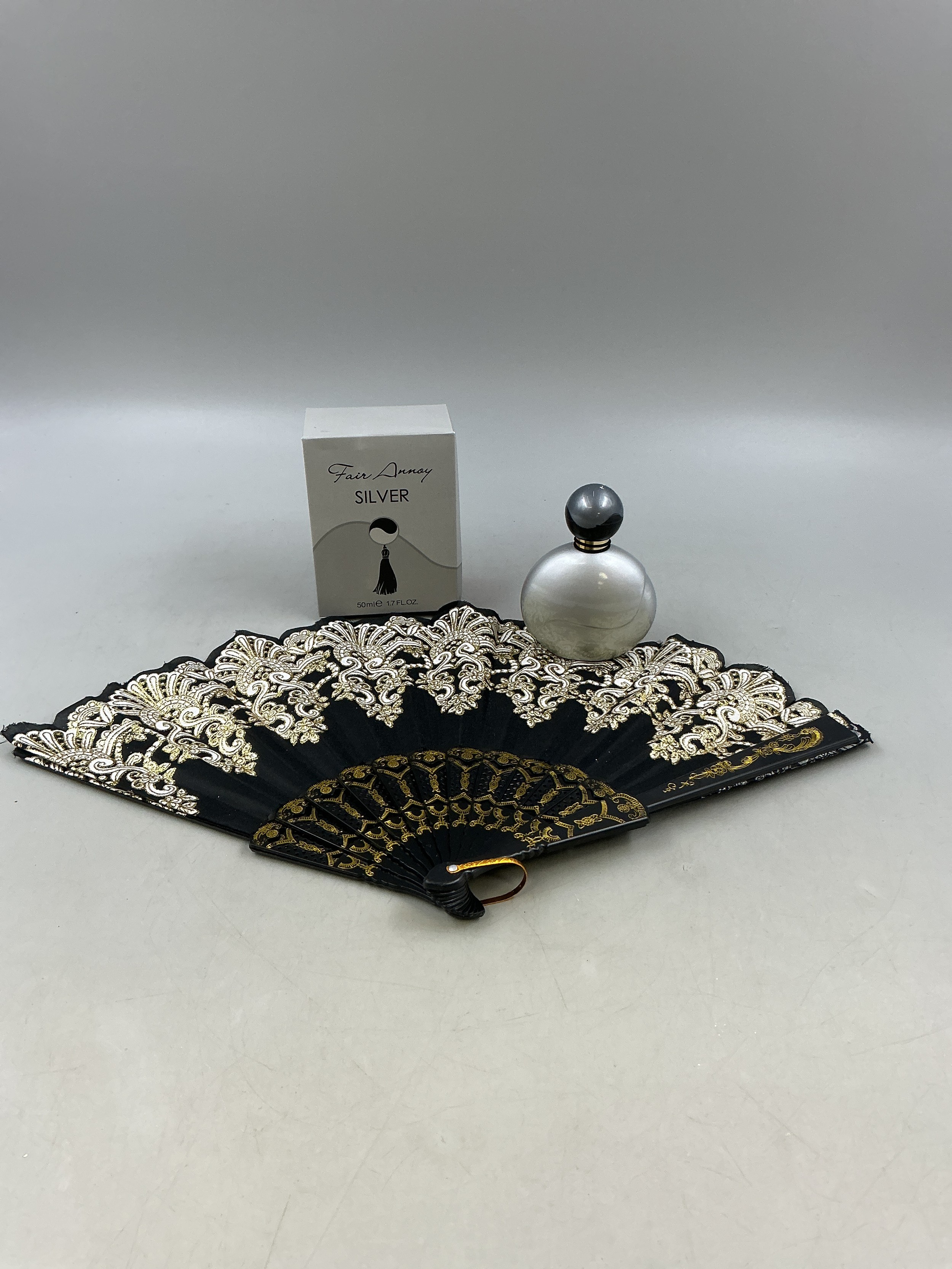 Fairaway Silver 50ml Bottle of Perfume with Hand Fan