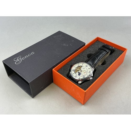 A Genoa Automatic Gents Watch - Skeleton/Champagne Dial, Two Sub Dials ...
