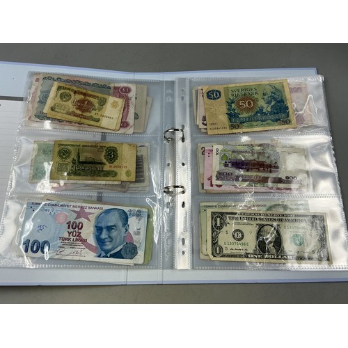 A Folder of Assorted Worldwide Banknotes - Includes USA, Turkey, Greece ...