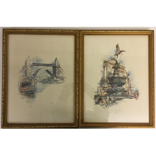 A pair of framed prints by Eric Mason. "Eros, Piccadilly Circus ...
