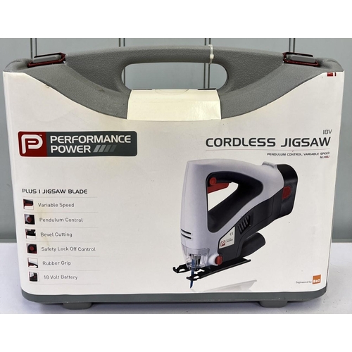 An unopened cased B Q Performance Power 18V cordless jigsaw