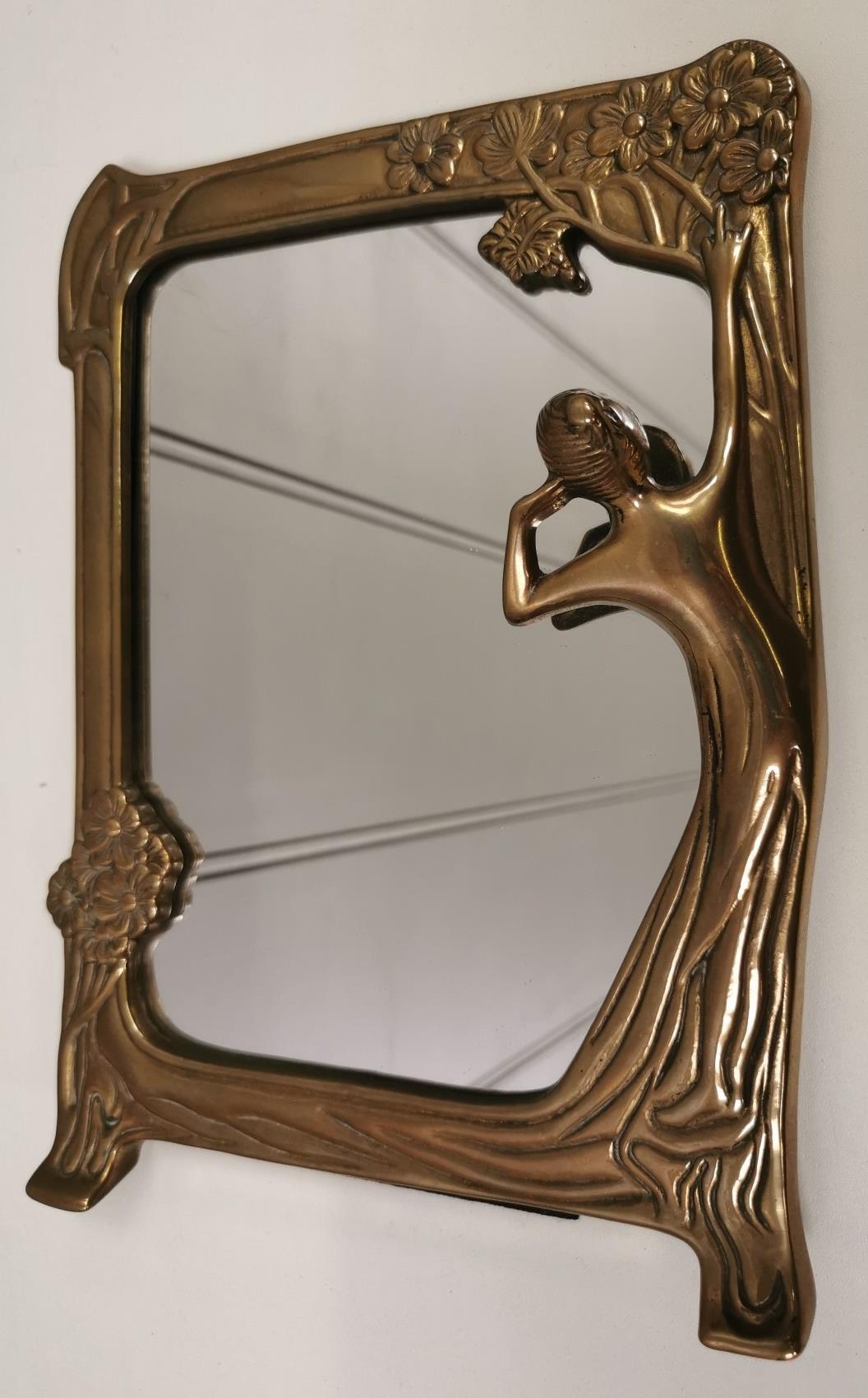 A vintage 'Lady by the Lake' brass-framed, Art Nouveau table mirror ...
