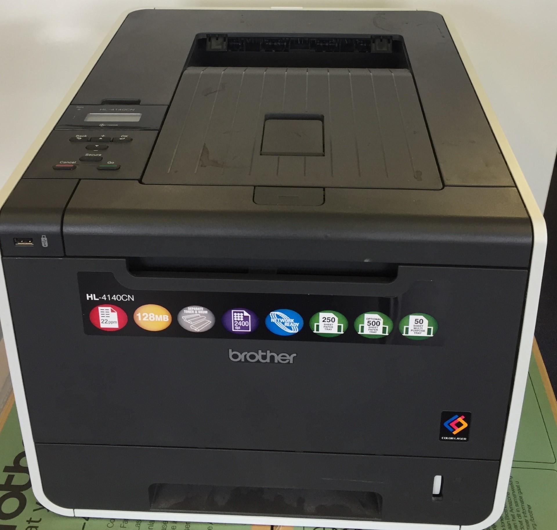 A boxed/used Brother HL-4140CN colour laser printer.