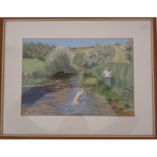 A framed watercolour, by Pat Fox, entitled 'By The Stream in May, Worcs ...