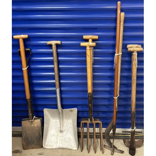 Selection of 22 long handled gardening tools. To include spades, forks ...