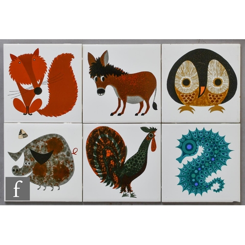 Kenneth Townsend - A set of six post war 6in dust pressed tiles ...