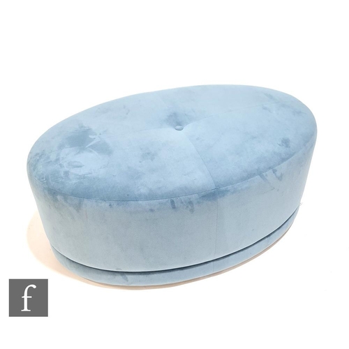 Unknown - A baby blue velvet Ottoman of oval form, height 46cm, length ...
