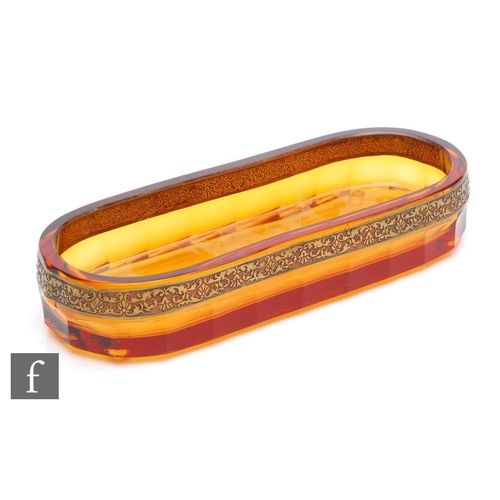 A Moser Oroplastic deep golden amber crystal glass shallow pen tray or ...