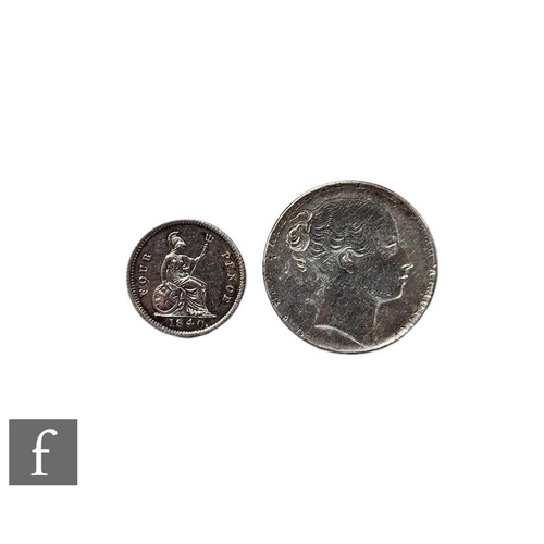 A Victoria mis-struck double sided shilling, young head, and a 1840 ...