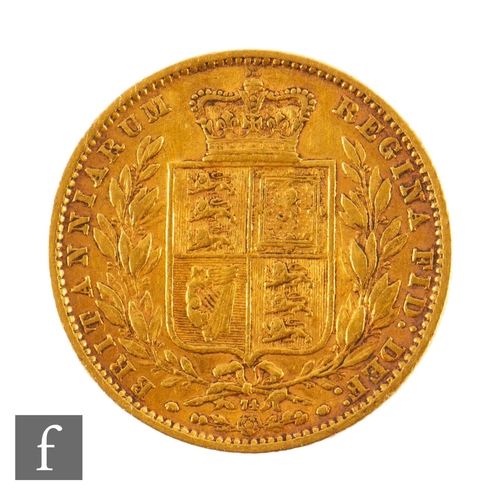Victoria - An 1866 sovereign, young head, shield back, die number 74 ...