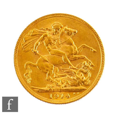 George V - A 1914 sovereign, reverse George & Dragon.