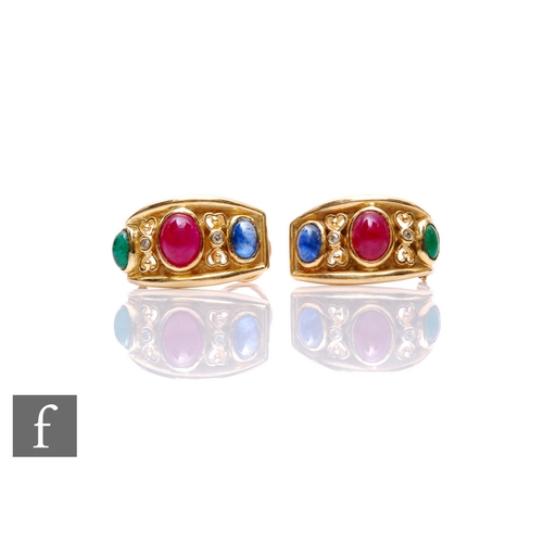 A pair of 14ct elongated rectangular stud earrings set with ruby ...