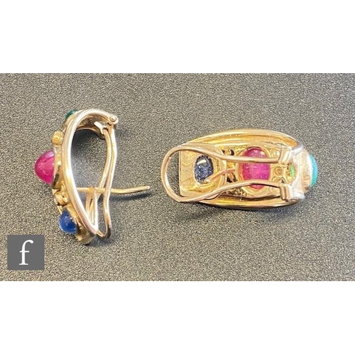 A pair of 14ct elongated rectangular stud earrings set with ruby ...