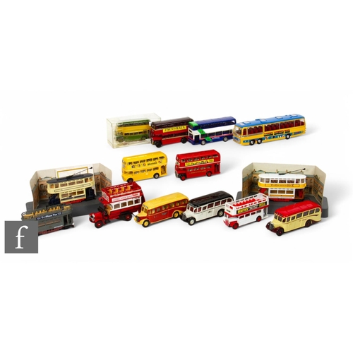 A group of Corgi diecast, buses, trams and coaches including, Bedford ...
