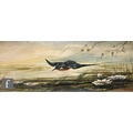 Thomas Dean - Oil on board, kingfisher in flight over river landscape ...