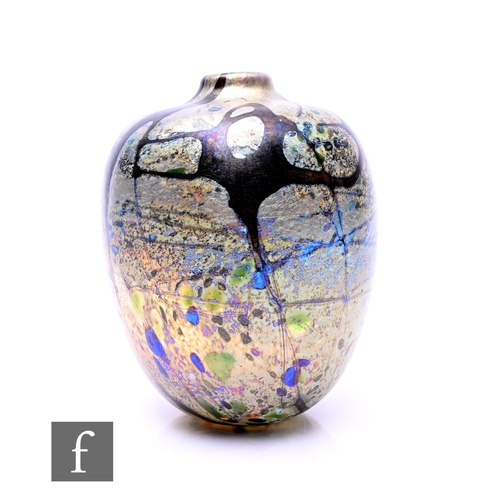 A Peter Leighton studio glass vase, of ovoid form, abstract trailed ...
