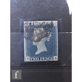 An 1840 2d blue postage stamp, BA, with four margins and black Maltese ...