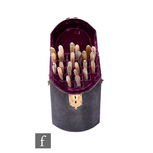 An early 19th Century shagreen knife box, the purple plush lined ...
