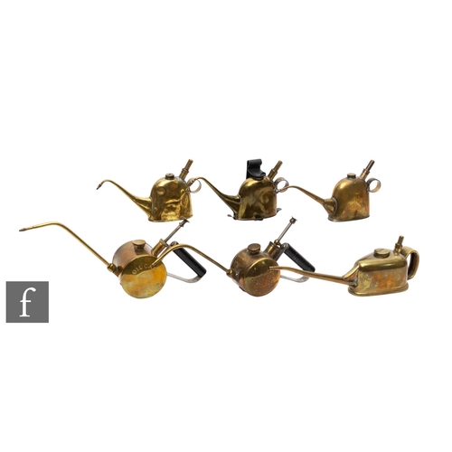 Three small brass helmet shaped oils can by Joseph Lucas Limited, one ...
