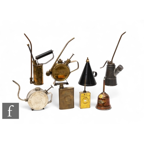 A French plated drum shape oil filler can, a Pressol 1 spezial, a brass ...