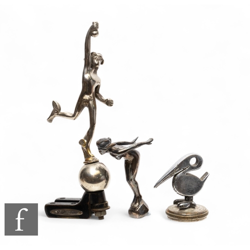 A collection of Art Deco chrome car mascots to include a figure of ...