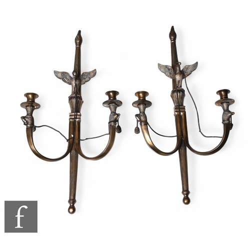 A large pair of 20th Century French Empire twin brass wall candle ...