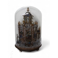 A large 19th Century beadwork folly under a glass dome, the main body ...