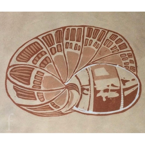Brian Lammas (Fine artist) - 'Snail Shell', two colour lino print, 23cm ...