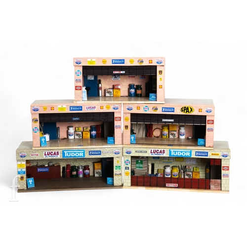 A group of five garage model dioramas for models, with lift of top and ...