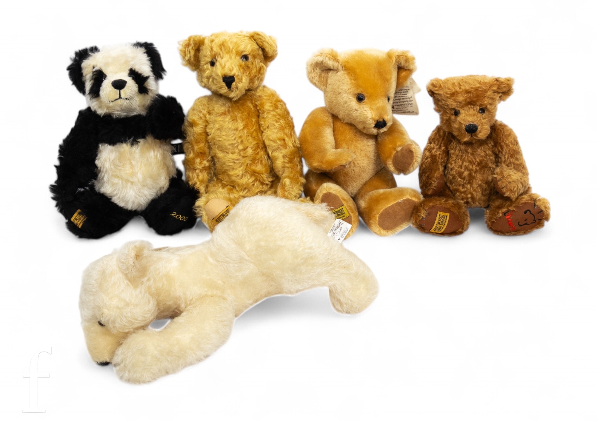 Five Merrythought bears including SF16GYN Yes/No bear, QL131KG Panda ...