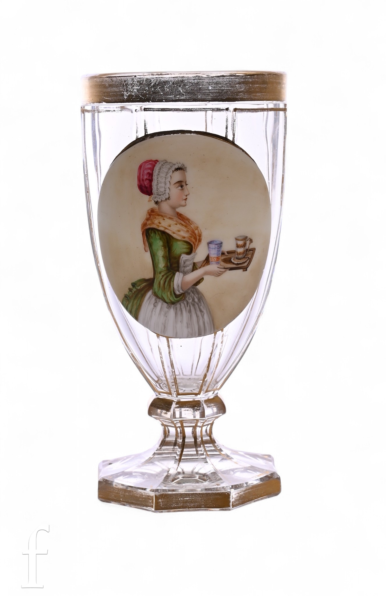 A late 19th Century Bohemian crystal glass goblet, the faceted ...