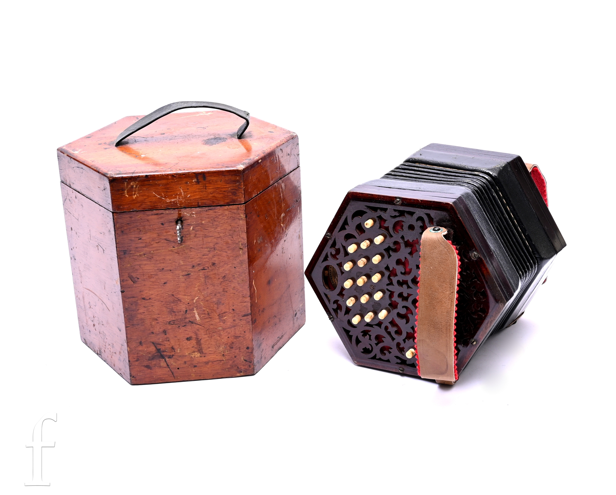 A 19th Century concertina by Lachnal & Co London No 142550, thirty ...