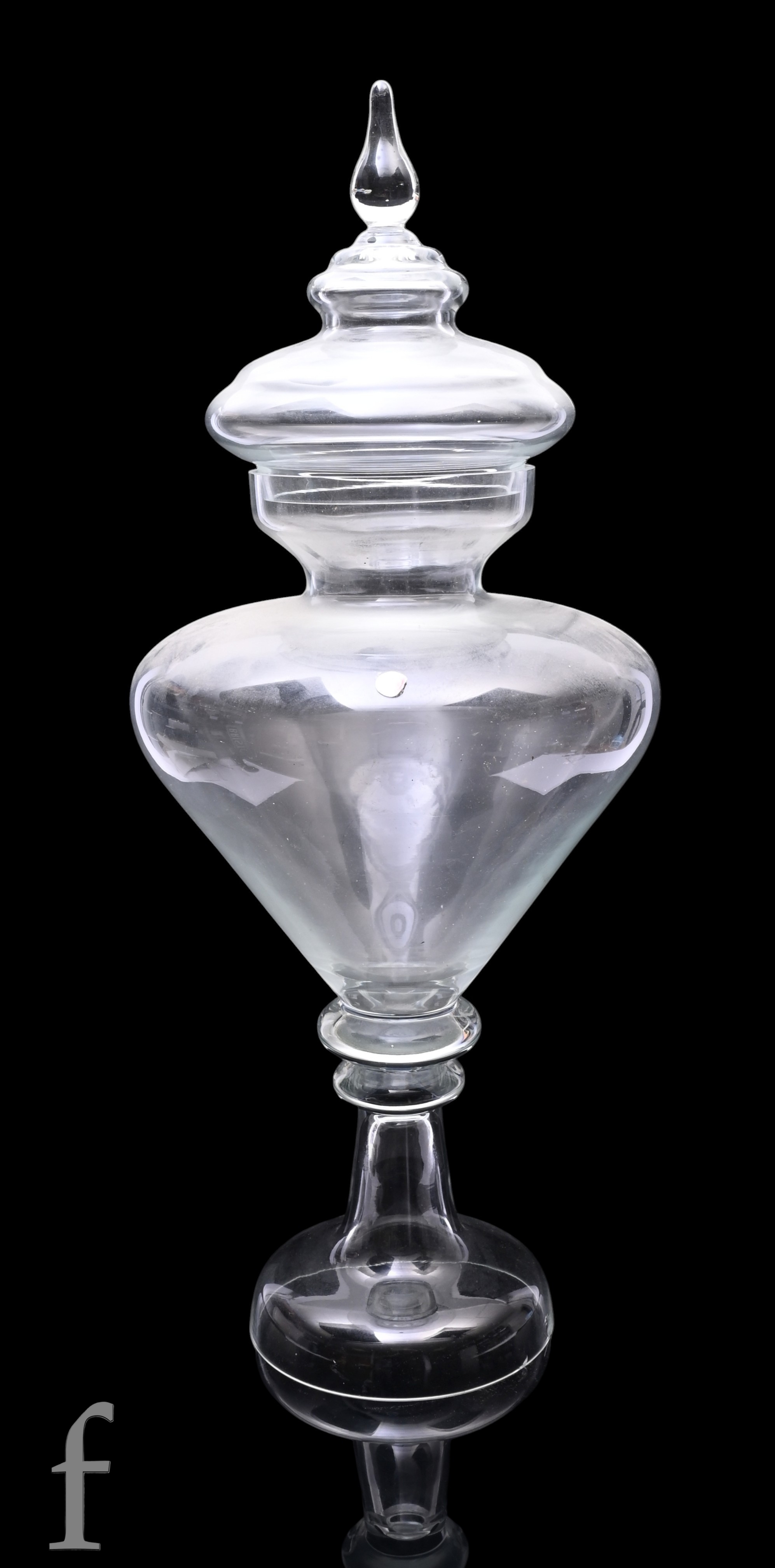 A large Romanian clear crystal glass pharmacy jar, the compressed ...