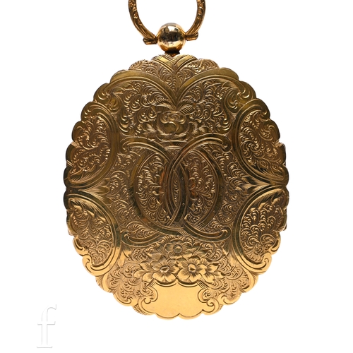 A Victorian gold locket, circa 1860, the oval locket with two hinged ...