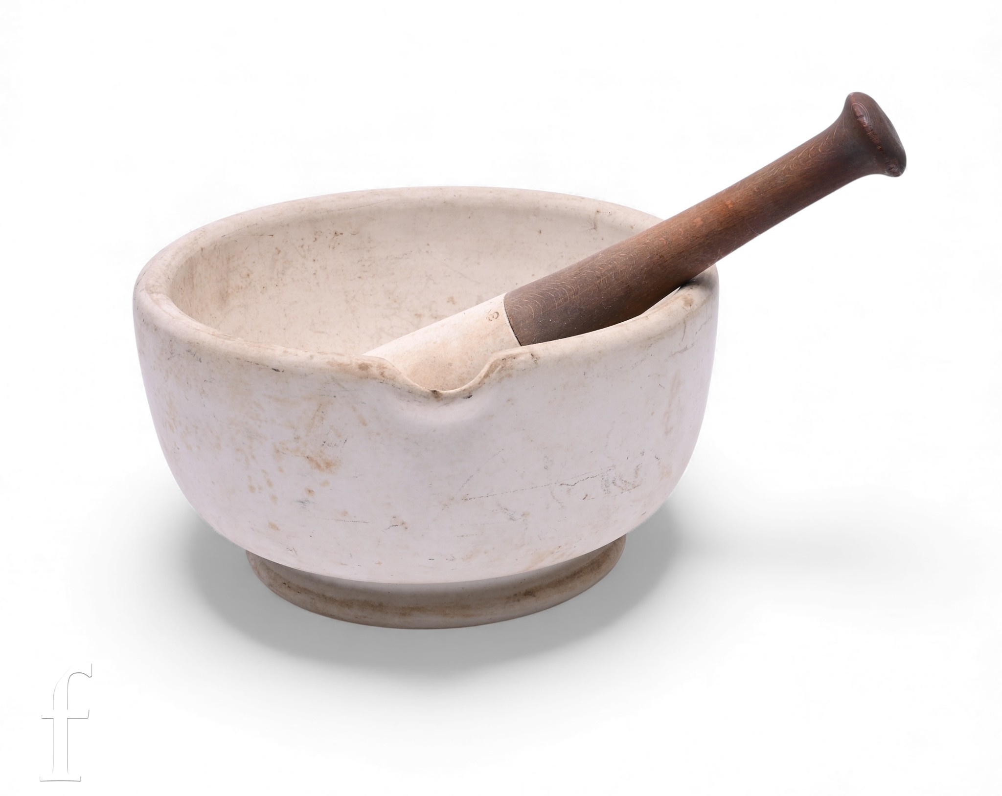 A large pestle and mortar, width 27cm. (2)