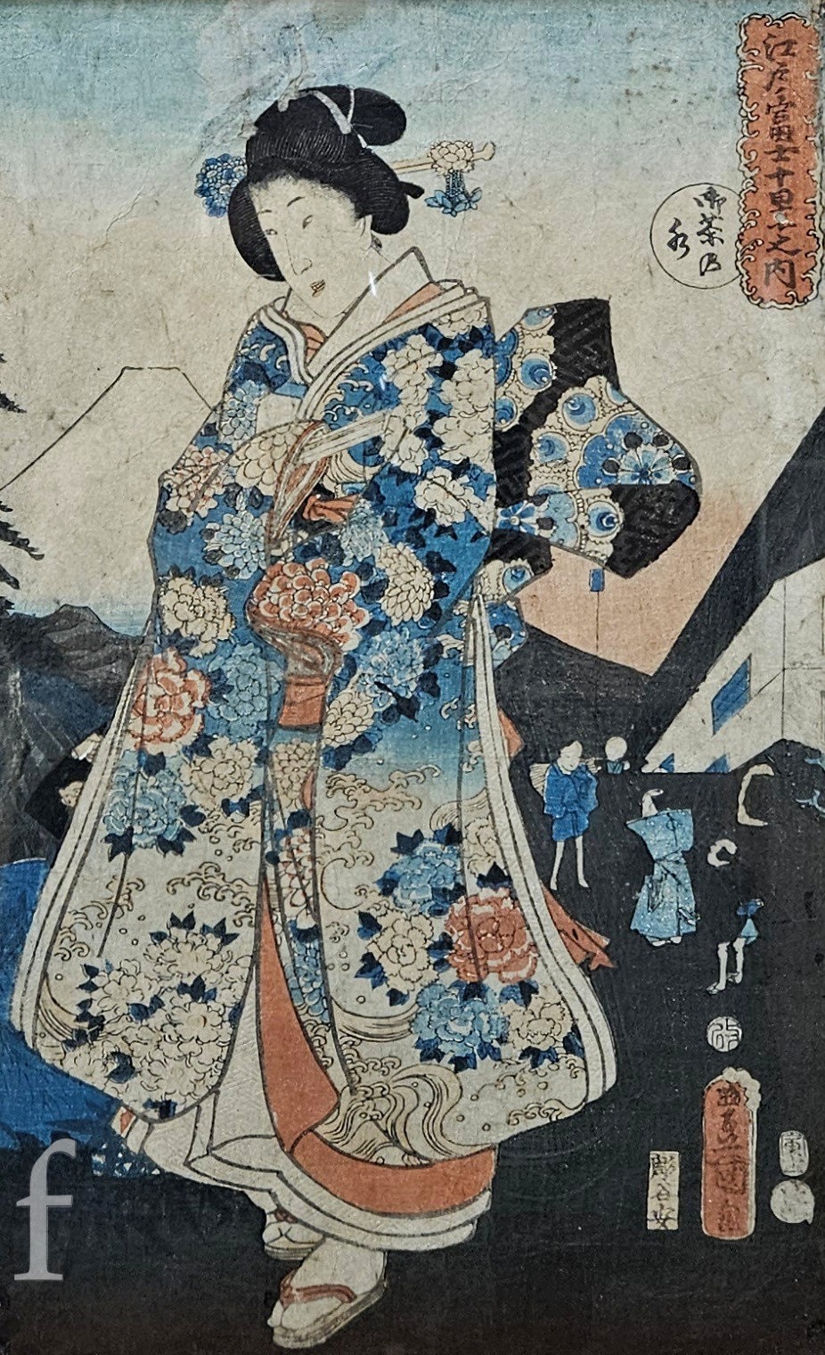 Utagawa Kunisada (1786–1865) - Geisha in a landscape, woodblock print ...