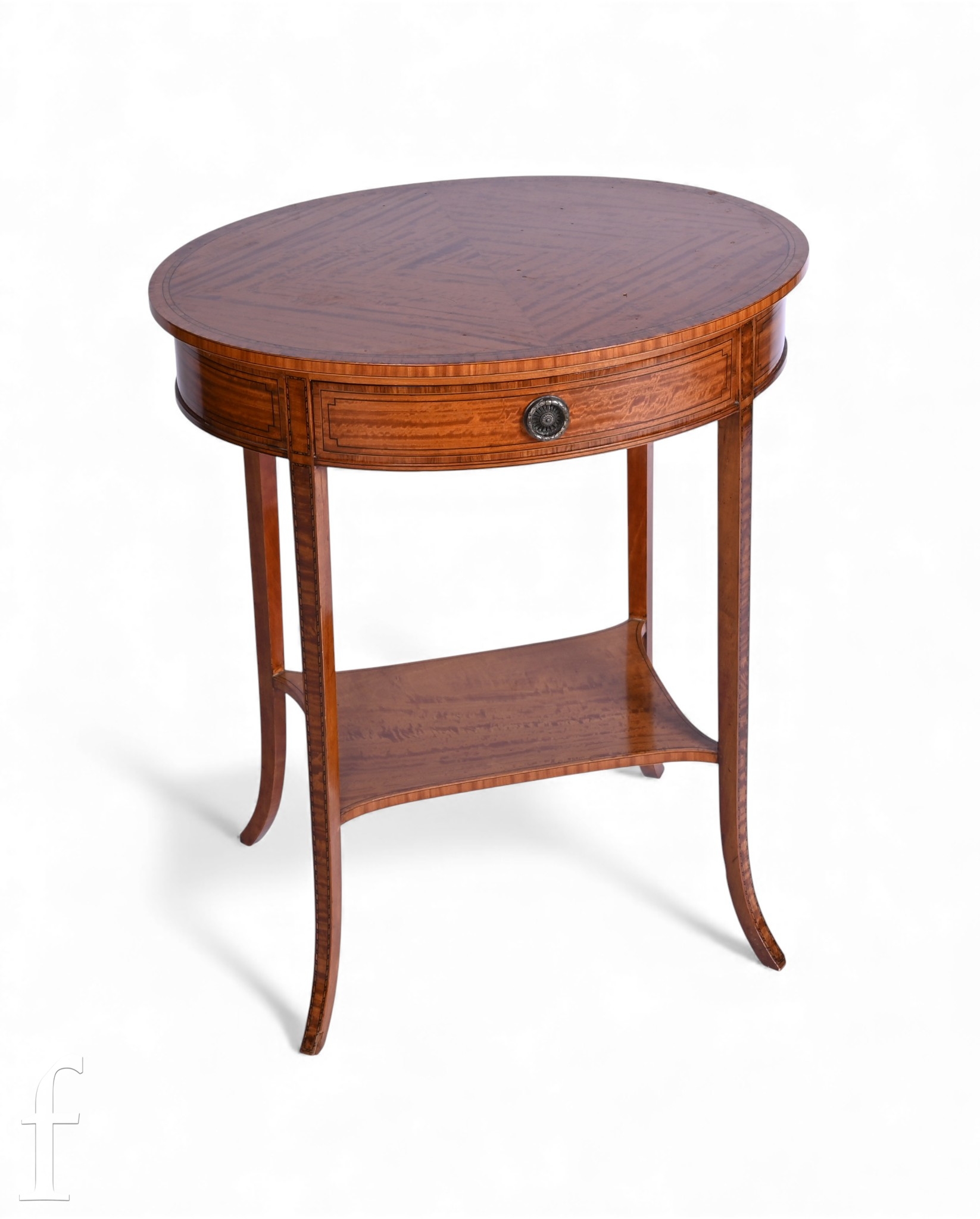 An Edwardian satinwood oval occasional table, the banded and line ...