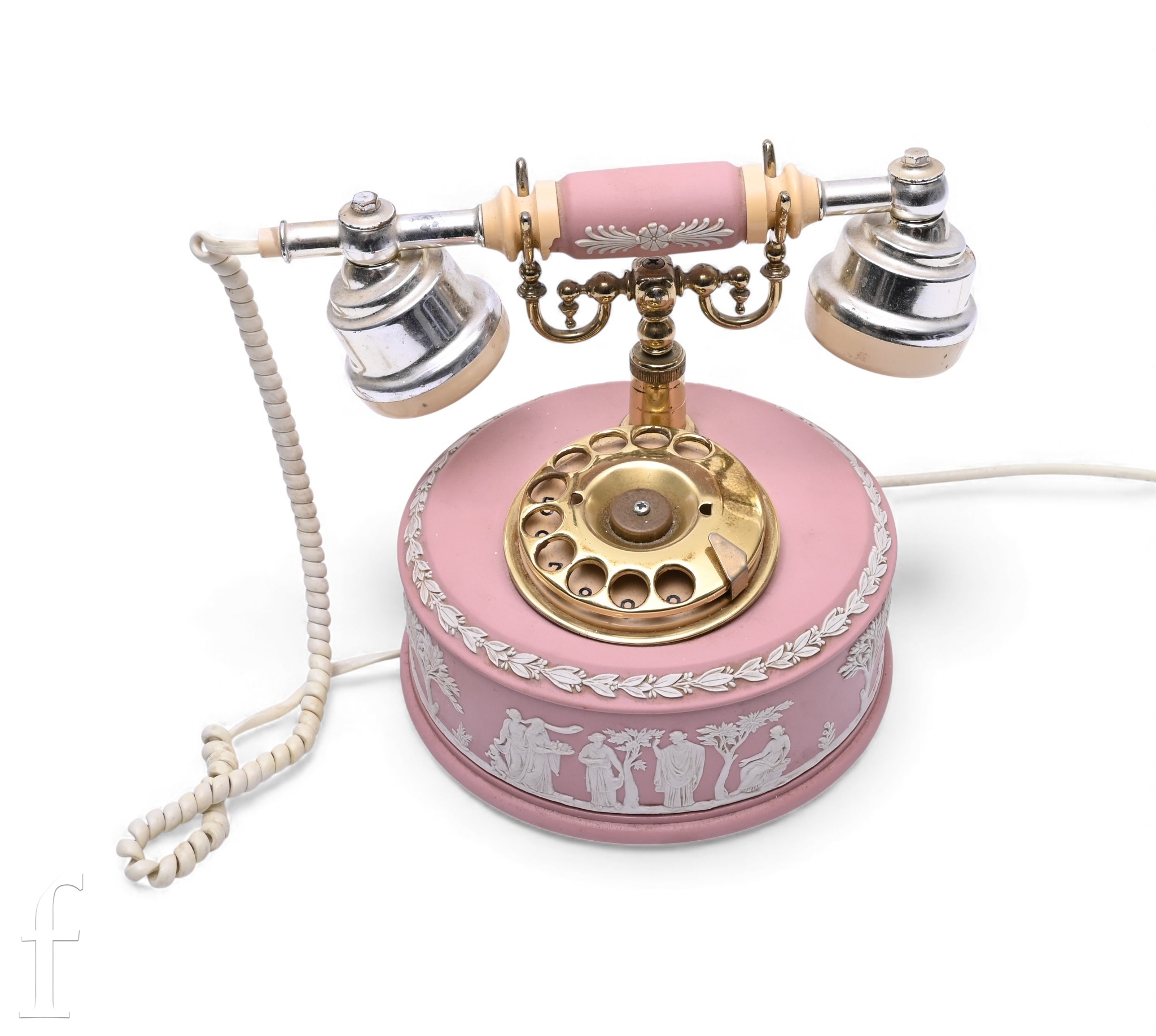 A Wedgwood pink jasperware astral table top dial telephone, the ...
