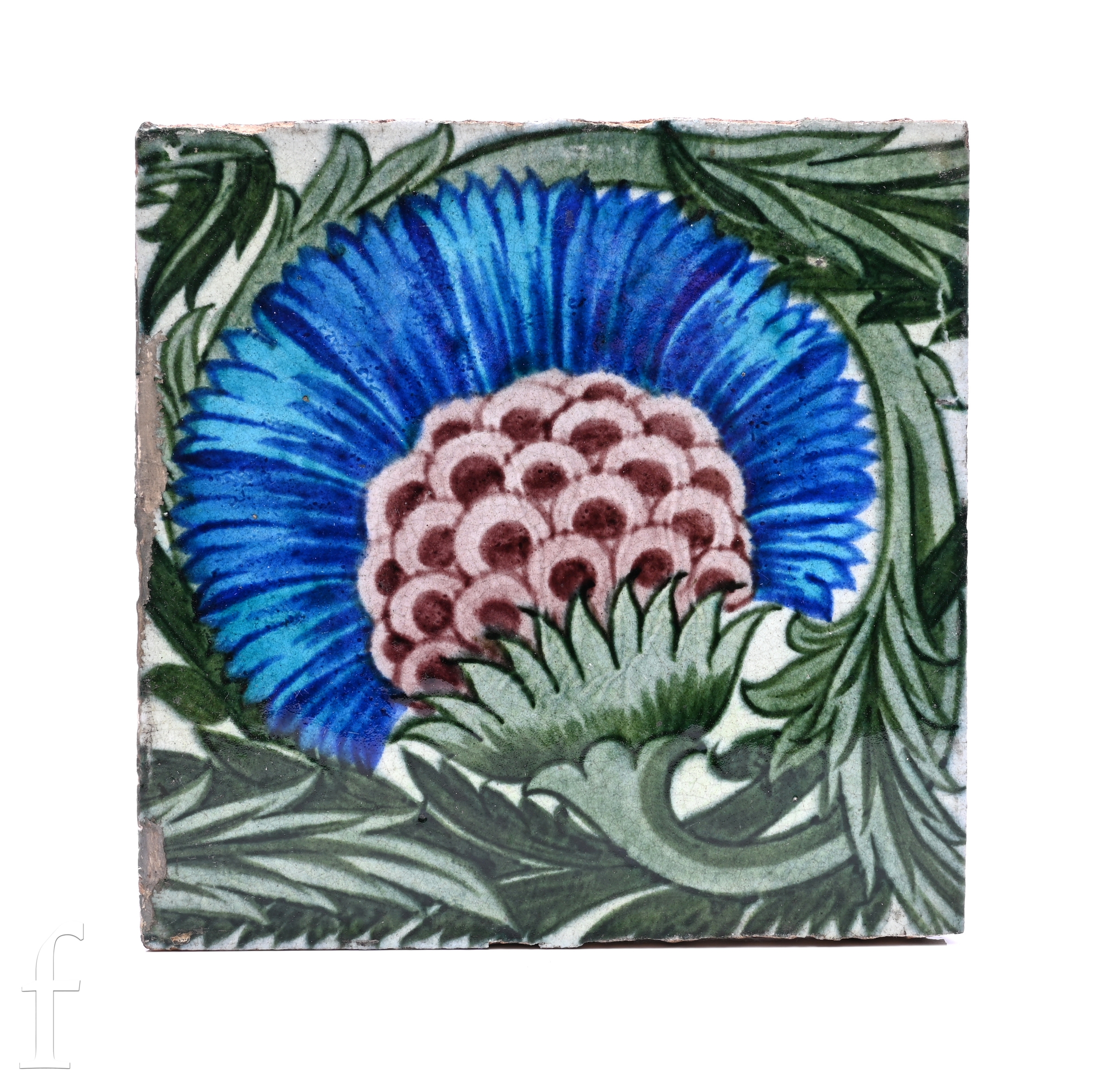 A William De Morgan Merton Abbey 8 inch plastic clay BBB tile, circa ...