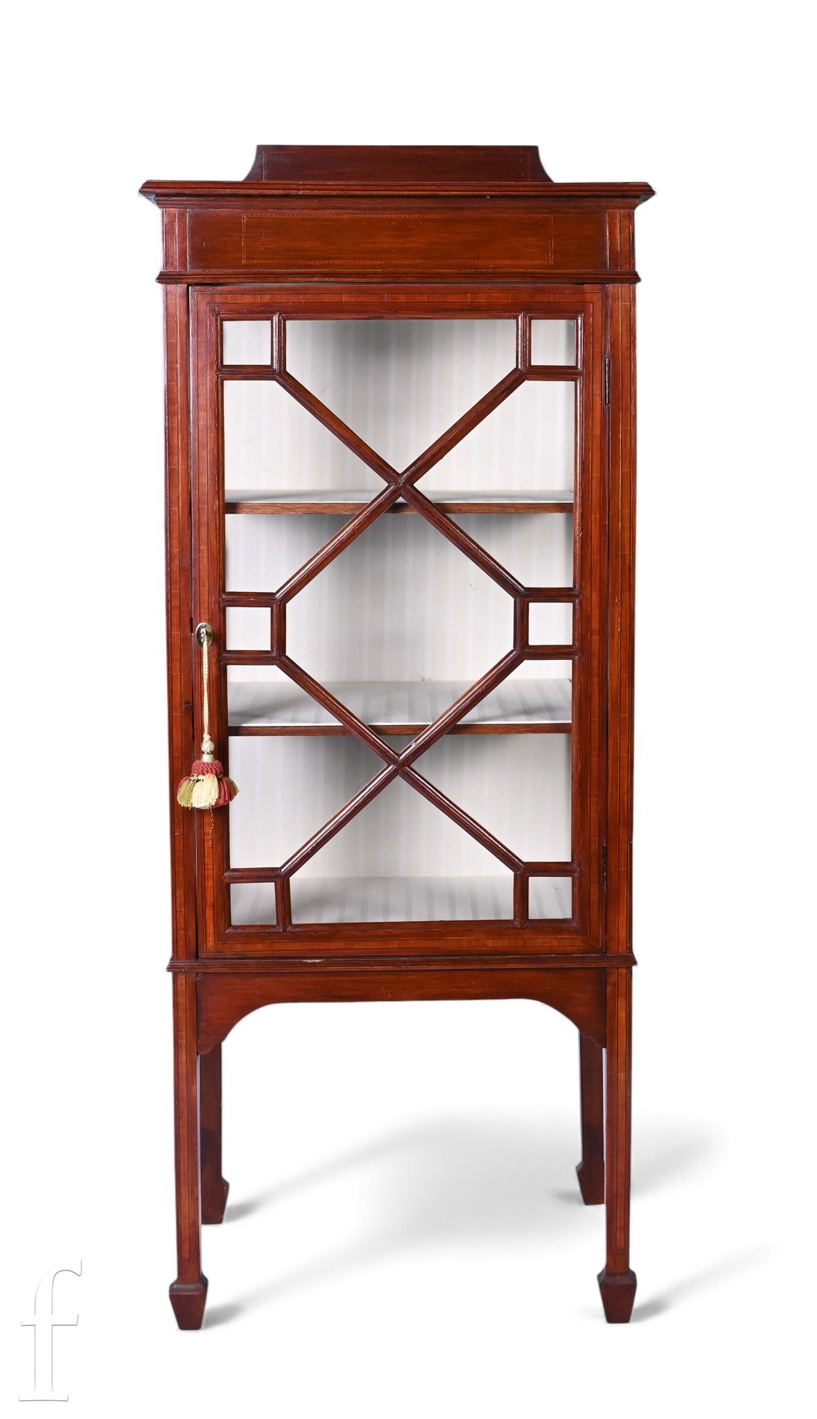 An early 20th Century mahogany display cabinet, with shallow upright ...