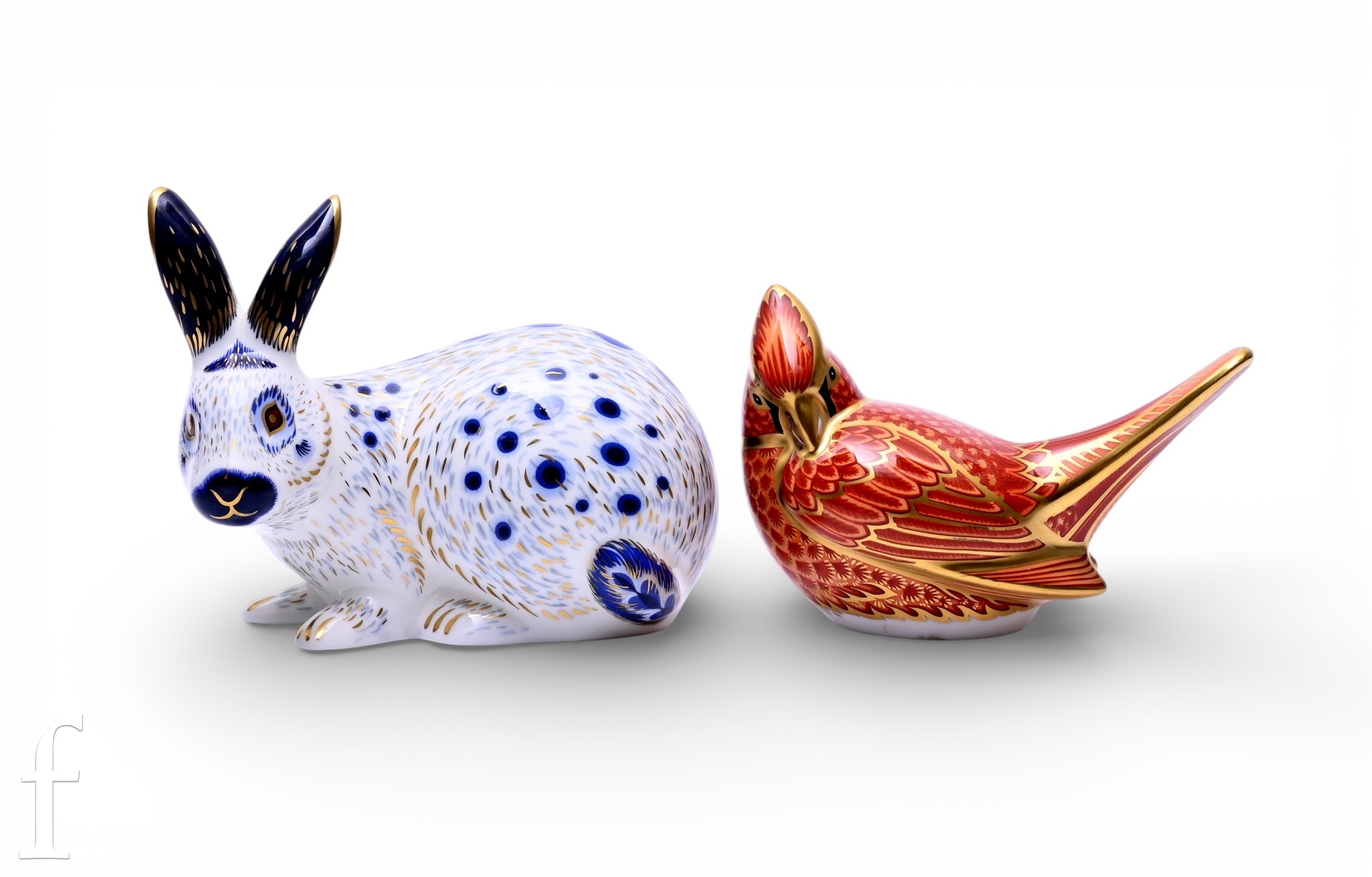 A Royal Crown Derby paperweight, English Rabbit Blue, gold stopper and ...