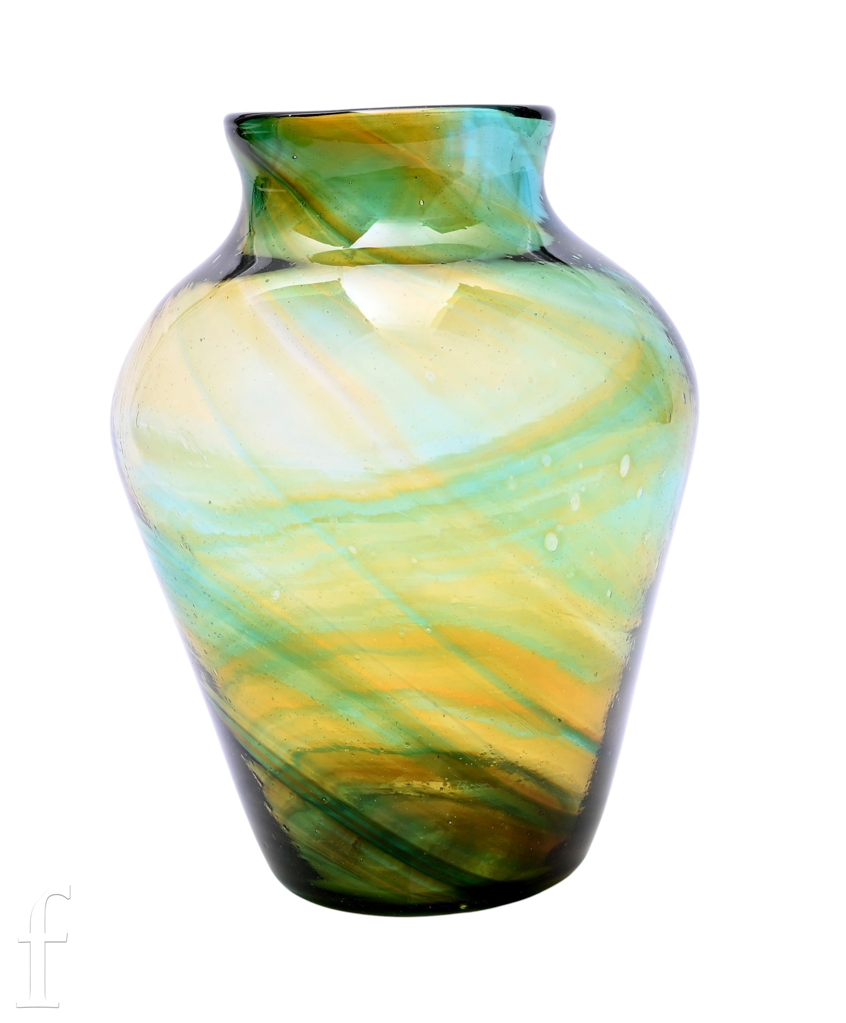A 1930s Hartley Wood glass vase, of shouldered ovoid form with blue ...