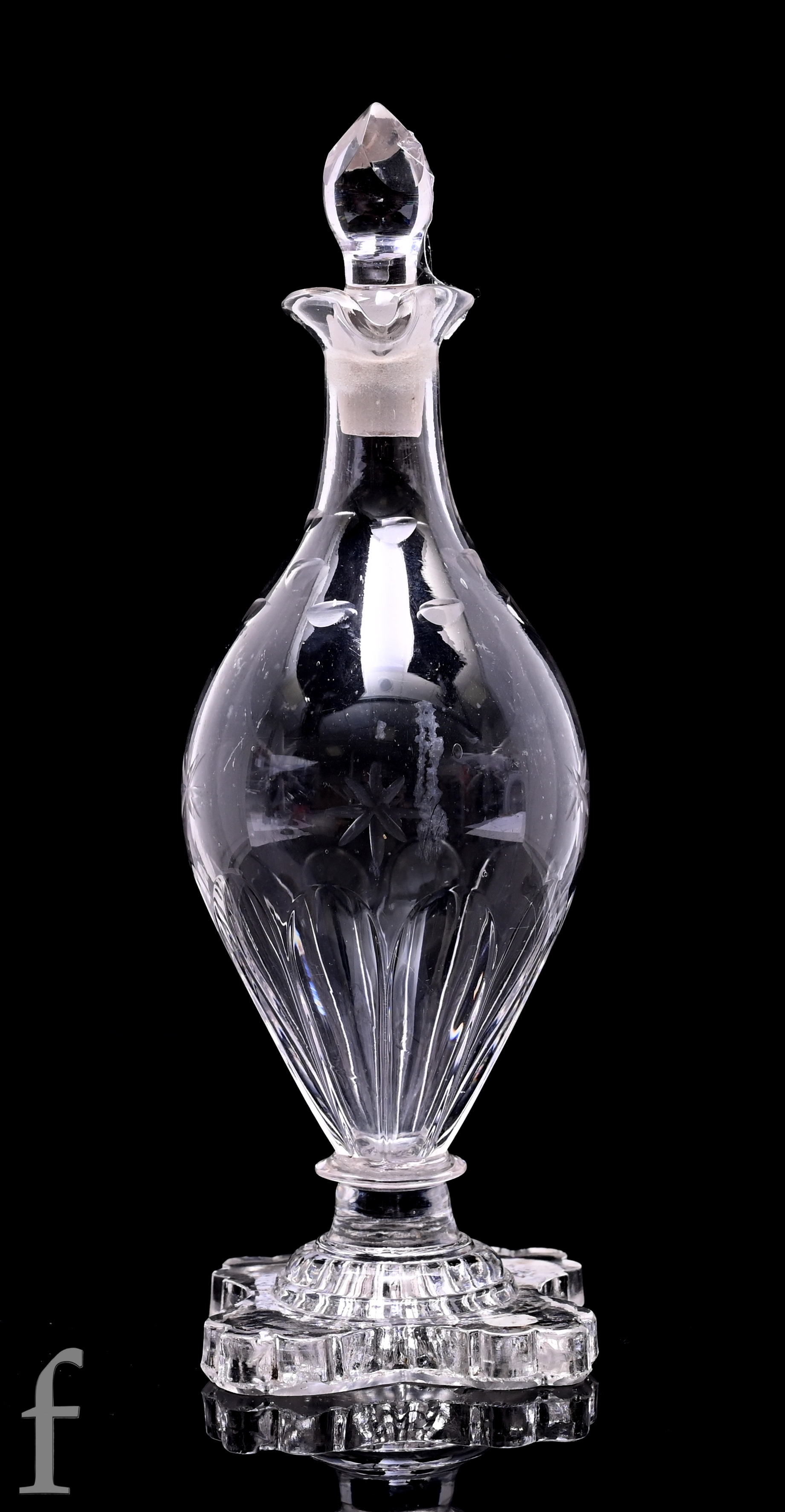 A 19th Century Irish glass oil/vinegar bottle, the ovoid body moulded ...