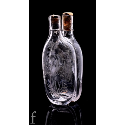 An early 19th Century gimmel flask, of bottle form, with wheel cut ...