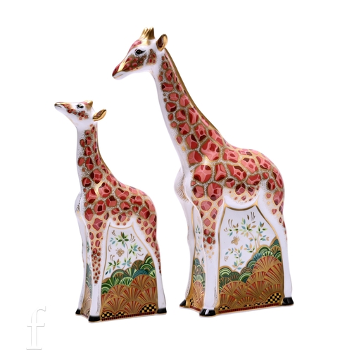 Jane James for Royal Crown Derby, a pair of paperweights, Masai Giraffe ...