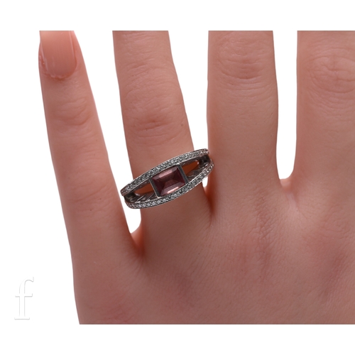 A contemporary tourmaline and diamond ring, the step-cut pink ...