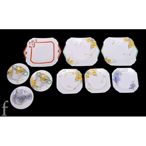 Shelley - Two Acacia pattern trio sets each comprising ring handled tea ...