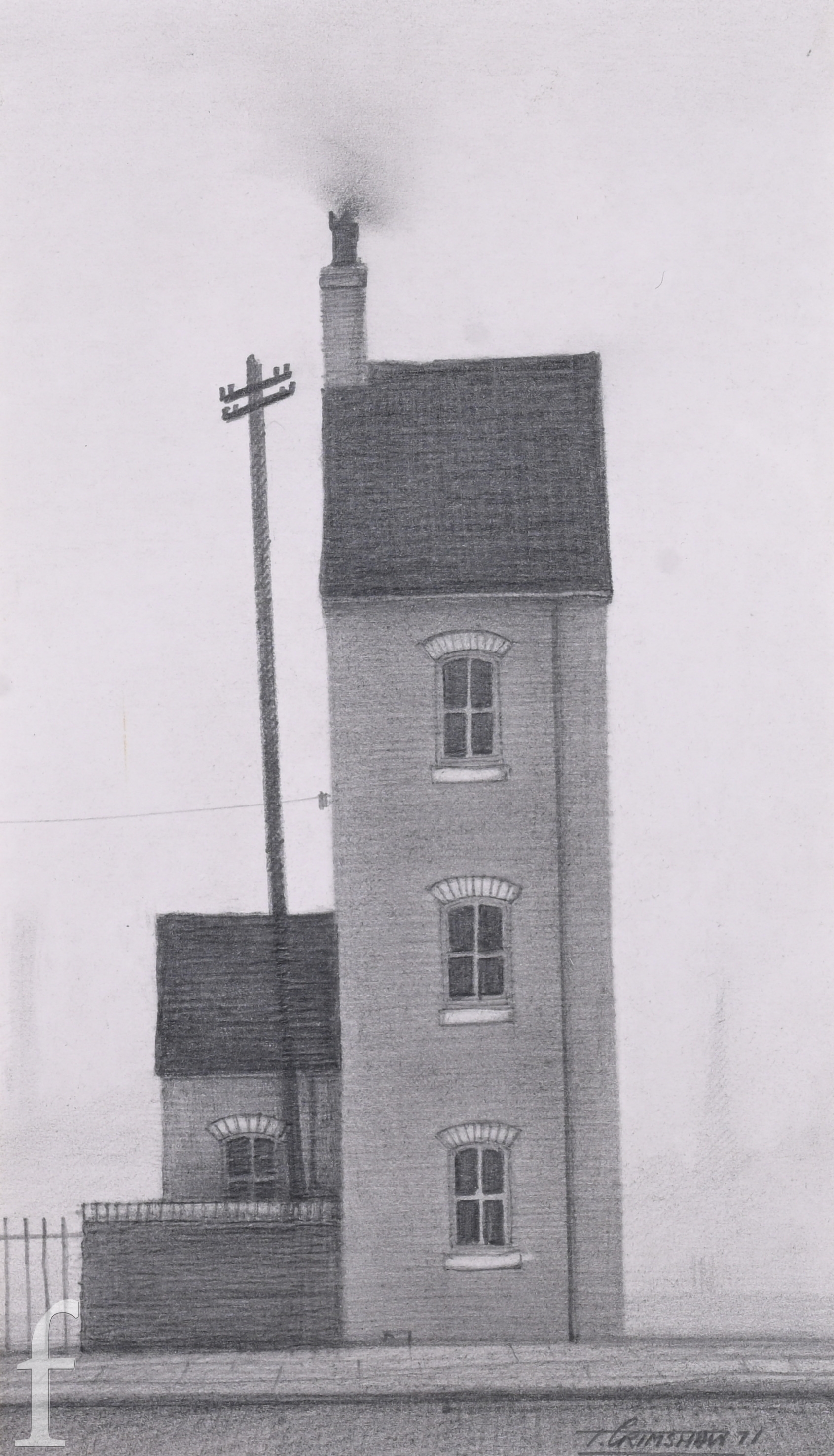 Trevor Grimshaw (1947-2001) – A study of a three-story house with side ...